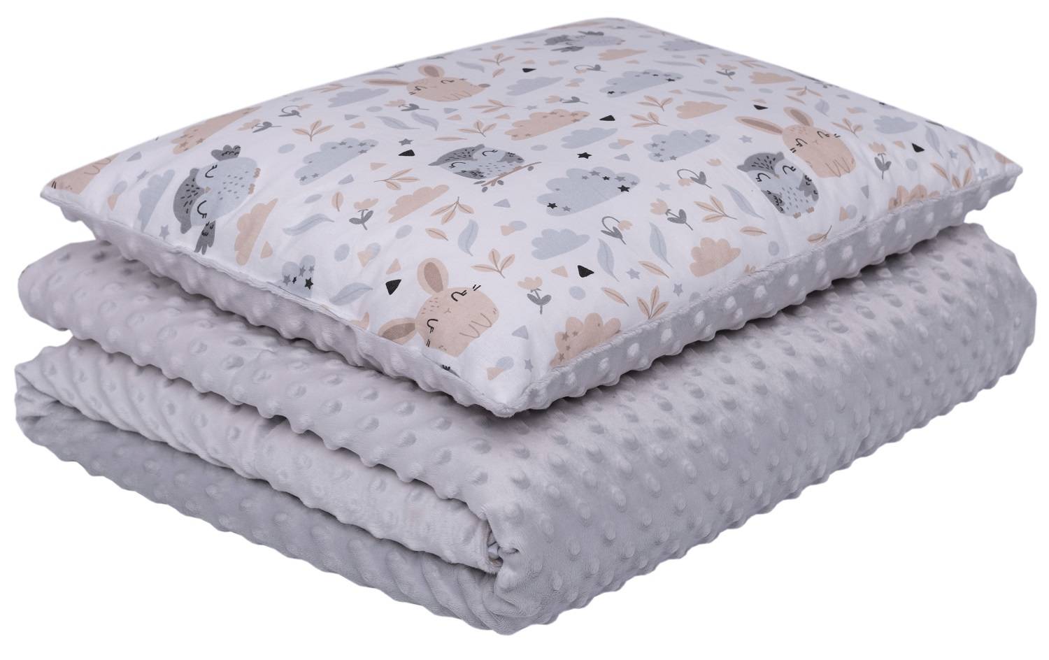 Komplet przedszkolaka MINKY kołderka + poduszka polana/szary | Łóżeczko ...