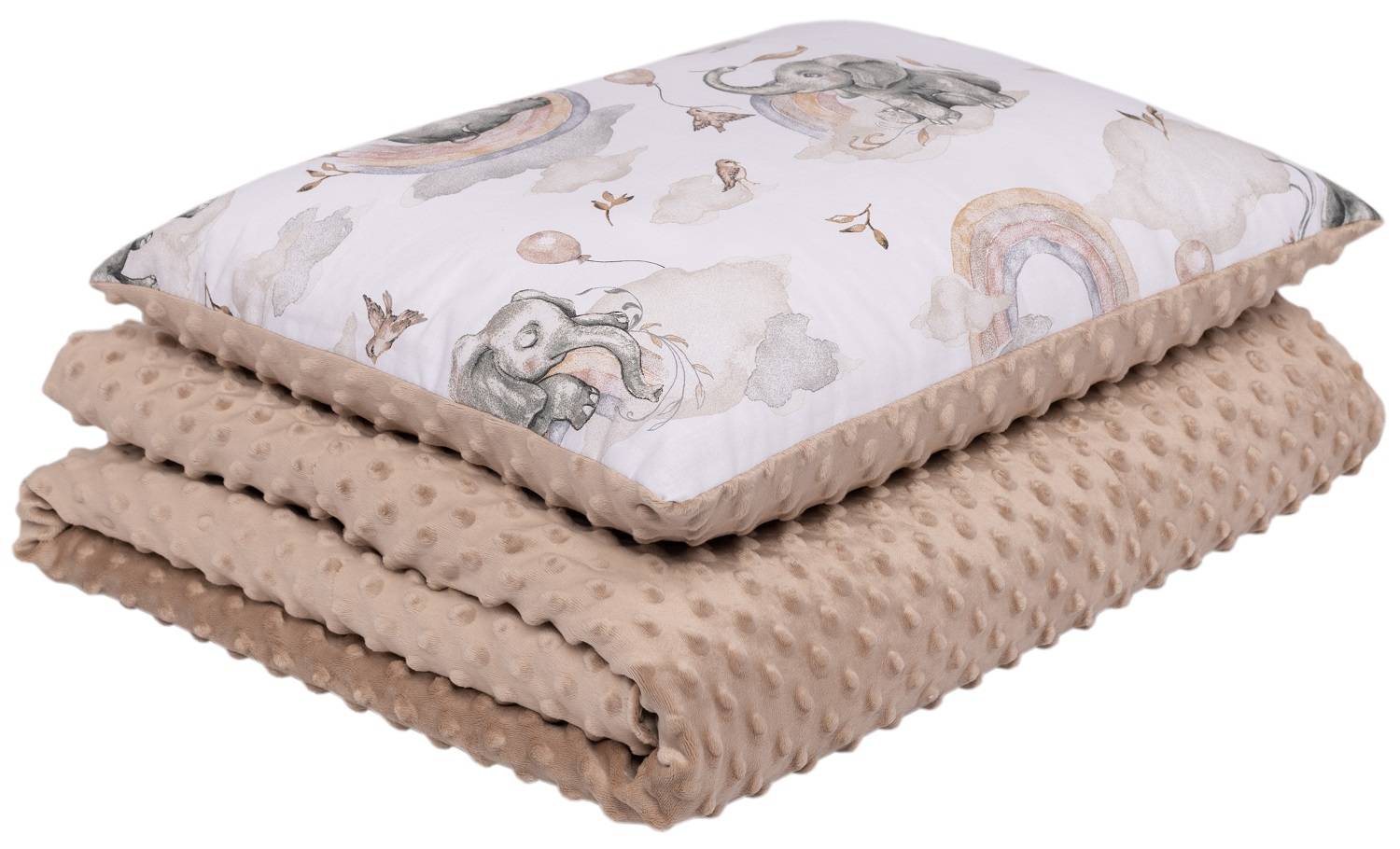 Komplet przedszkolaka MINKY kołderka + poduszka elephant/beżowy ...
